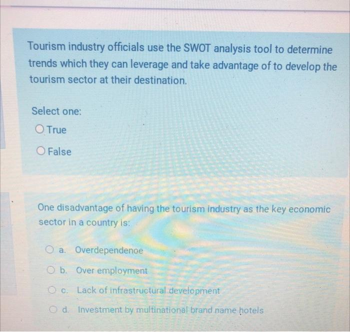 Solved Tourism industry officials use the SWOT analysis tool | Chegg.com