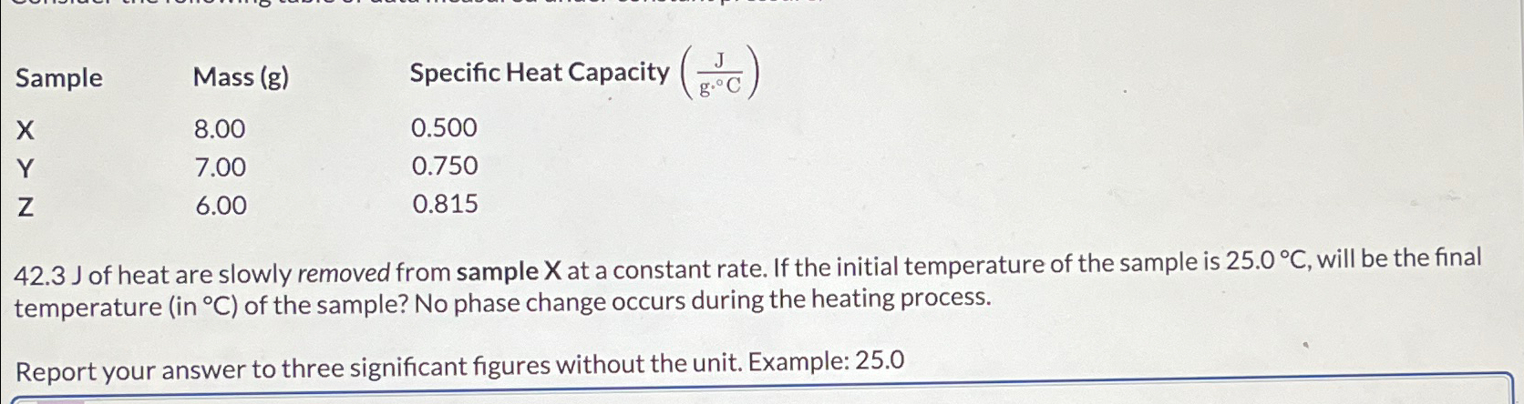 Solved \table[[Sample,Mass (g),Specific Heat Capacity | Chegg.com