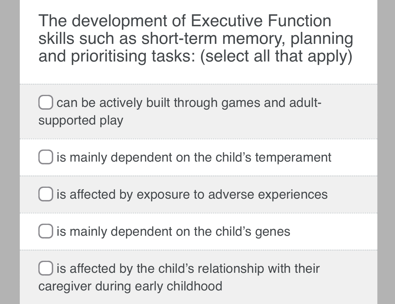 Solved The development of Executive Function skills such as | Chegg.com