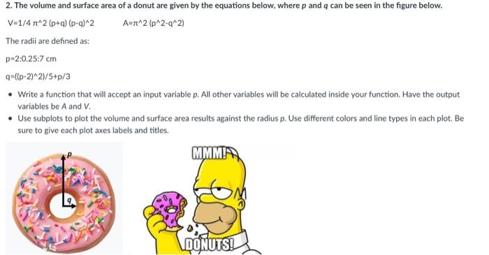 Solved 2. The volume and surface area of a donut are given | Chegg.com