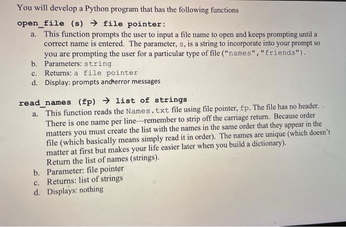Solved File Specifications You will develop a Python program | Chegg.com