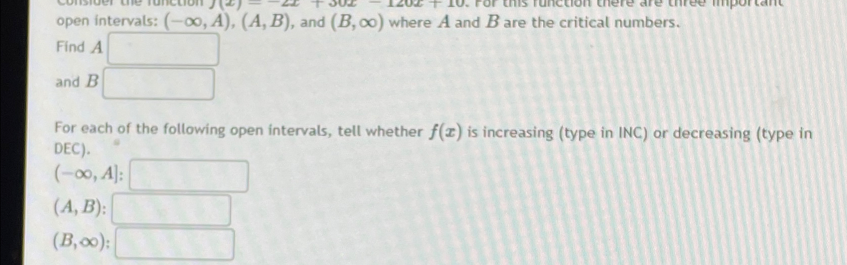 Solved open intervals: (-\\\\infty ,A),(A,B), and | Chegg.com