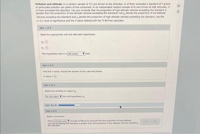 [Solved]: Pollution and altitude: In a random sample of 335