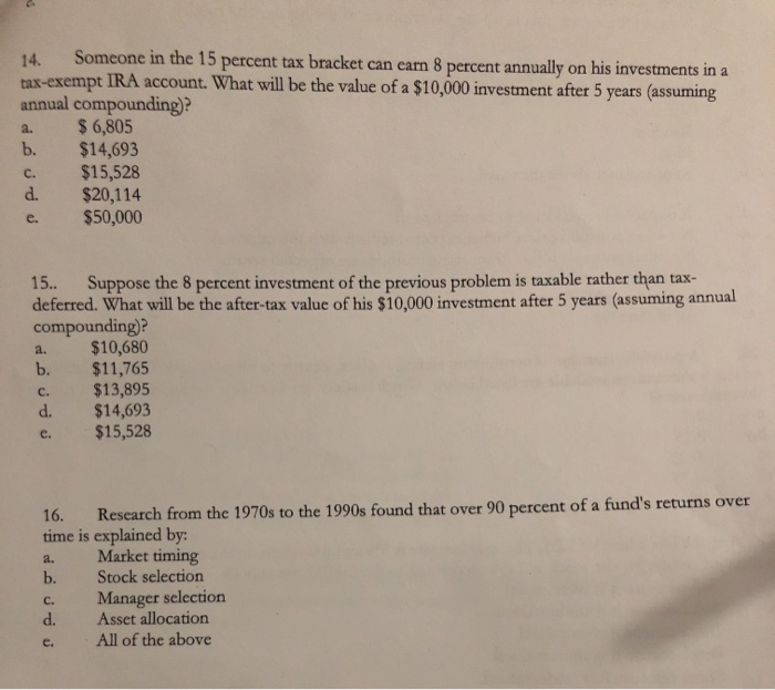 Solved 14. Someone in the 15 percent tax bracket can earn 8 | Chegg.com