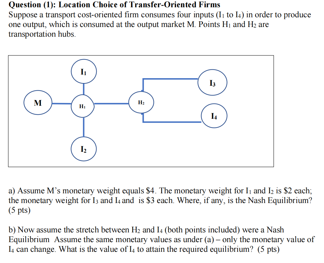 Solved Question (1): Location Choice of Transfer-Oriented | Chegg.com