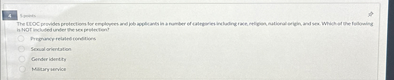 Solved 4 pointsThe EEOC provides protections for employees | Chegg.com Solved 4 pointsThe EEOC provides protections for employees | Chegg.com