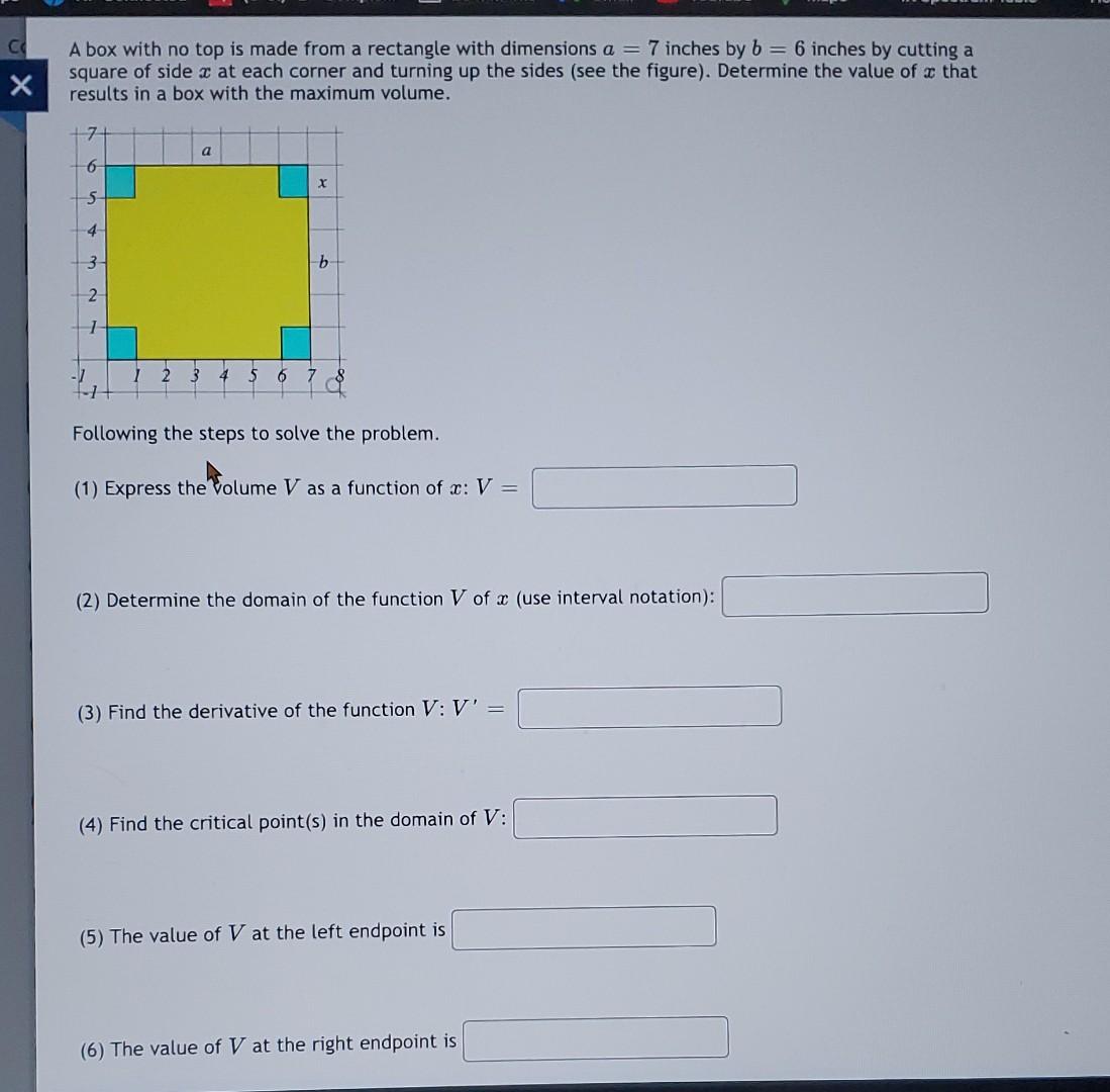 Solved A box with no top is made from a rectangle with | Chegg.com