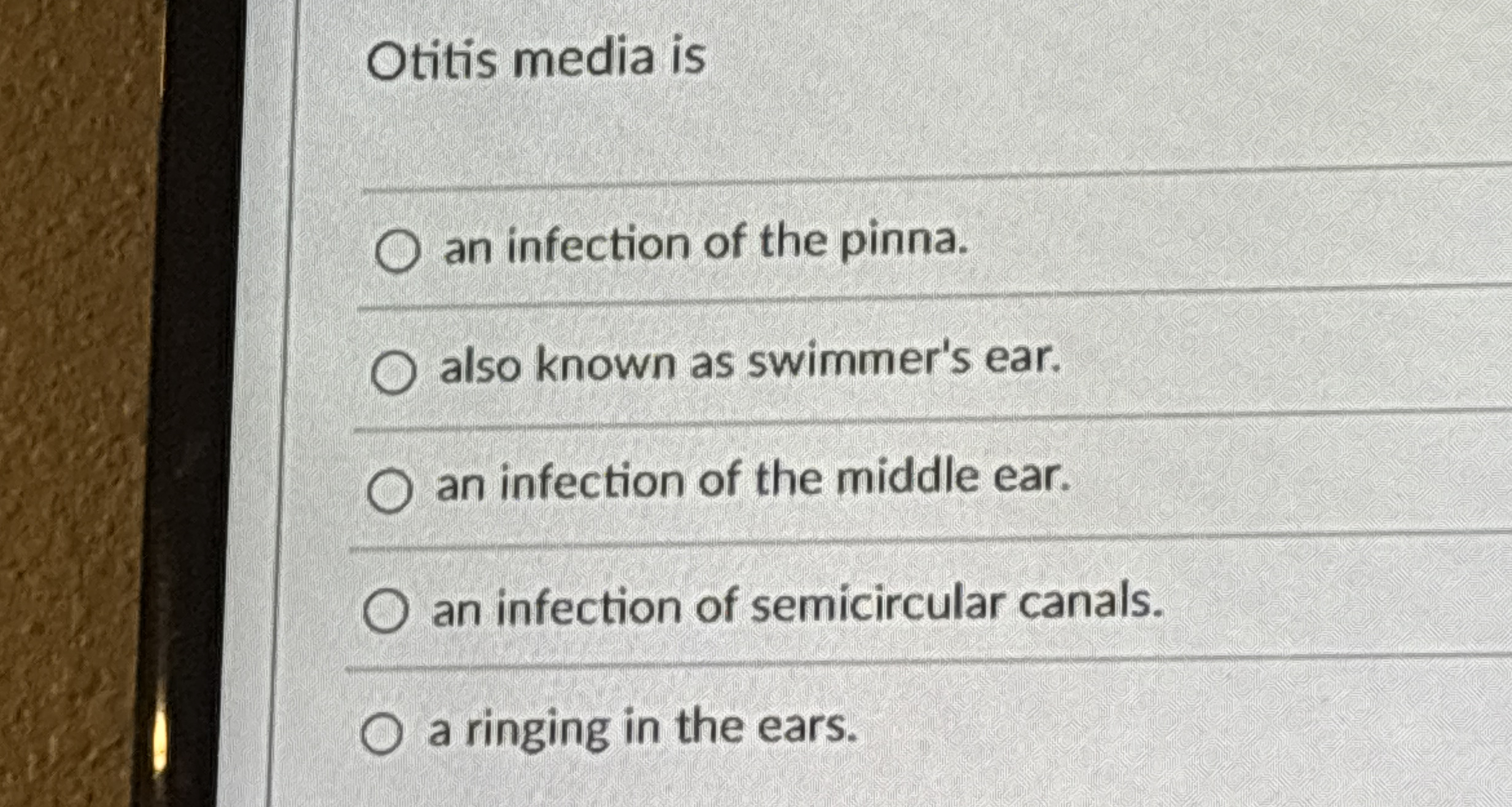 Solved Otitis media isan infection of the pinna.also known | Chegg.com