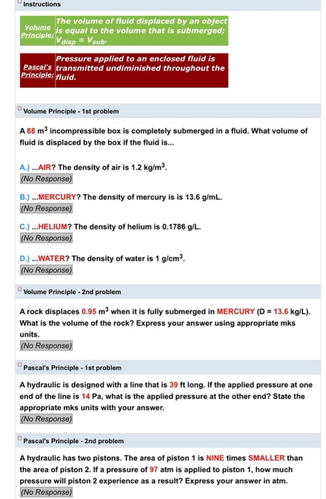 Solved Instructions The volume of fluid displaced by an | Chegg.com