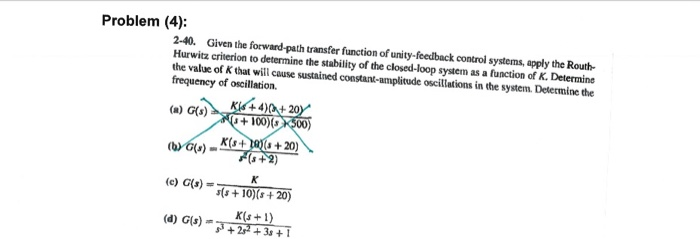 Solved Problem (4): 2-40. Given the forward-path transfer | Chegg.com