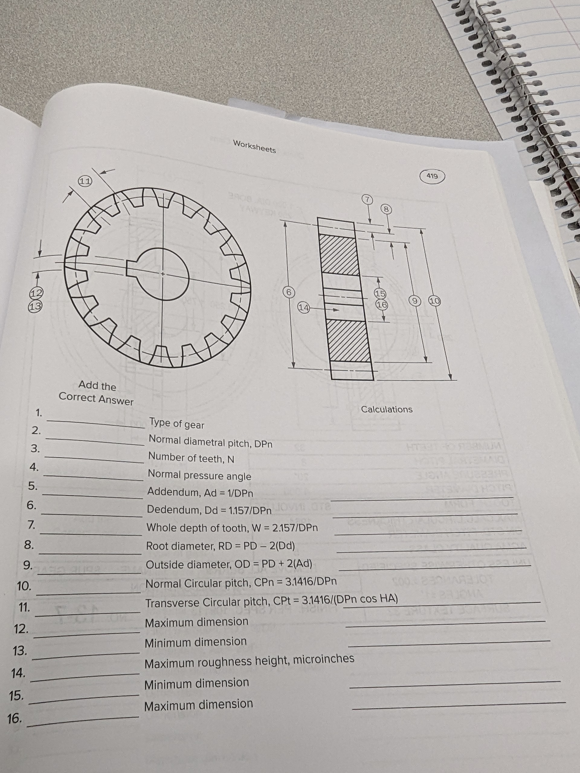 Add theCorrect AnswerType of gearNormal diametral | Chegg.com