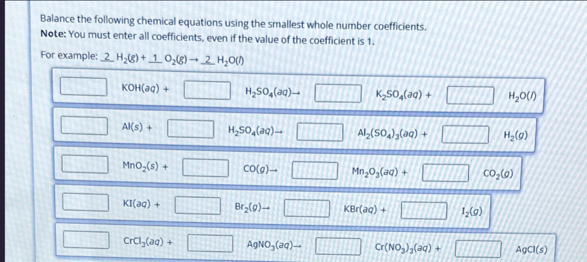 Solved Balance the following chemical equations using the | Chegg.com