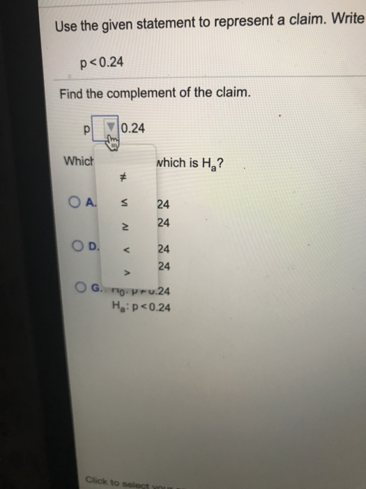Solved Use the given statement to represent a claim. Write | Chegg.com