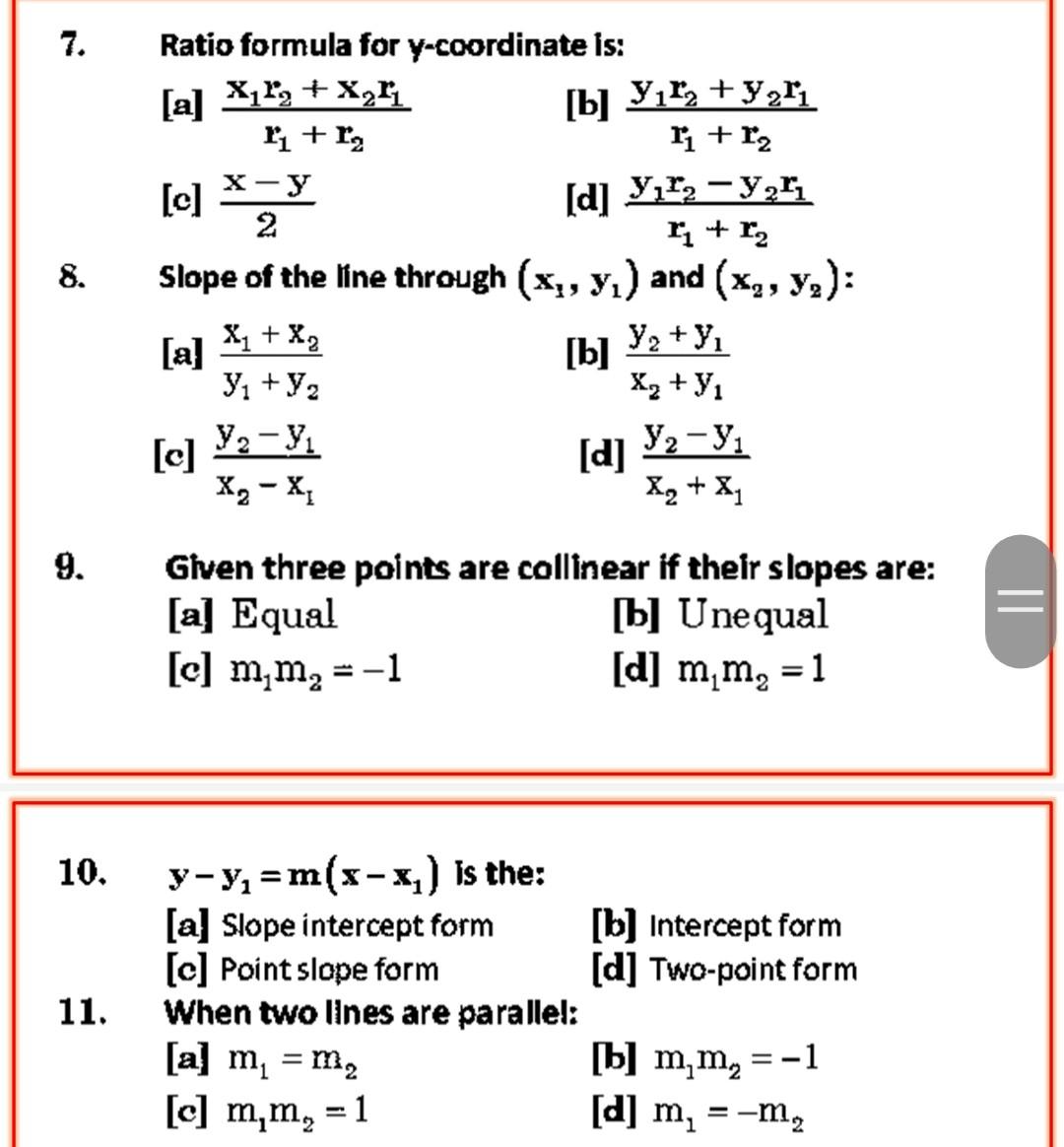 Solved 7. 8. Ratio formula for y-coordinate is: [a] X,%, | Chegg.com