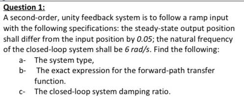 Solved Question 1: A second-order, unity feedback system is | Chegg.com