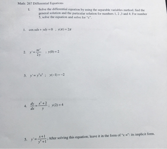 Solved Math: 267 Differential Equations Solve the | Chegg.com