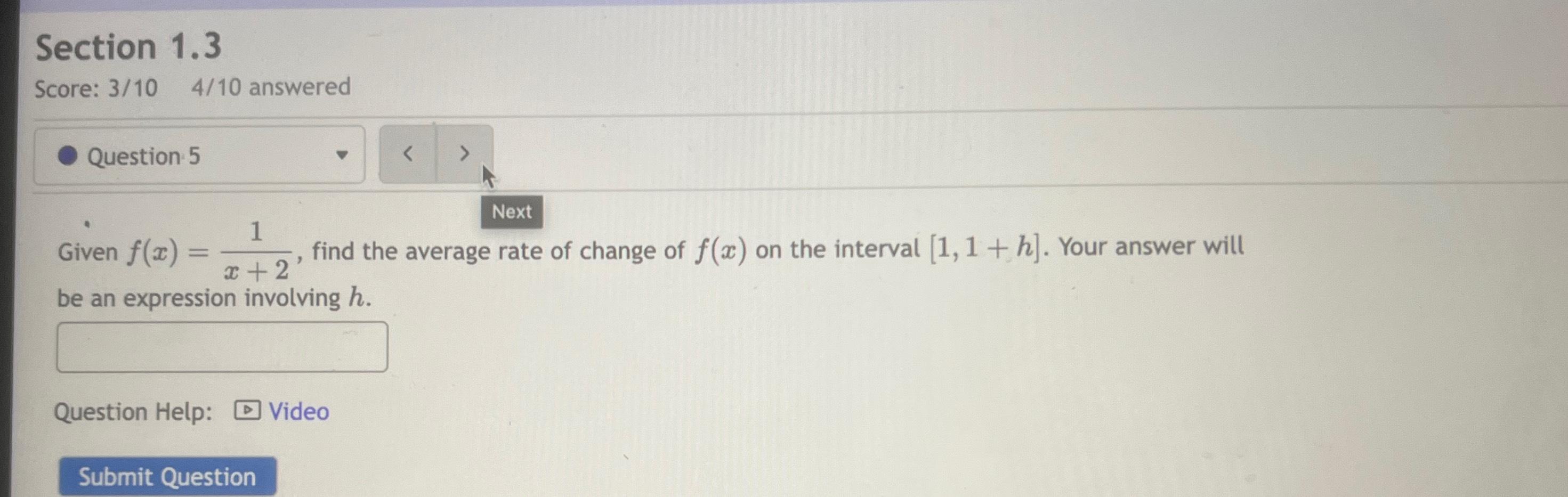 Solved Section 1.3Score: 310,410 ﻿answeredGiven f(x)=1x+2, | Chegg.com