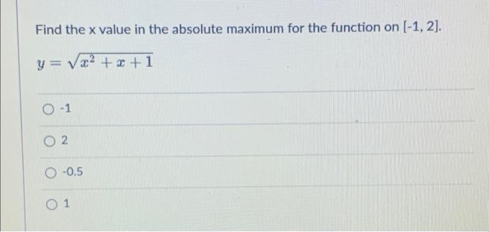 Solved Find the x value in the absolute maximum for the | Chegg.com