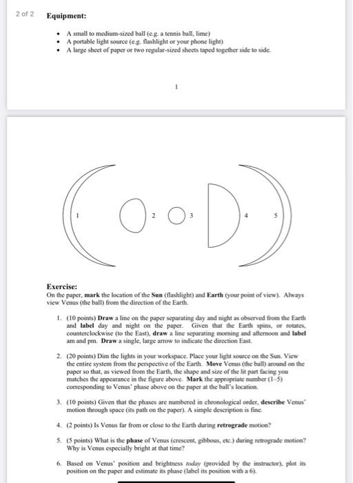 Solved 2 of 2 Equipment: - A small to medium-sized ball | Chegg.com