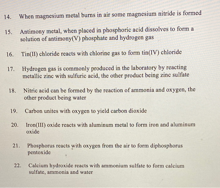 Write correctly written formulas for each reactant | Chegg.com