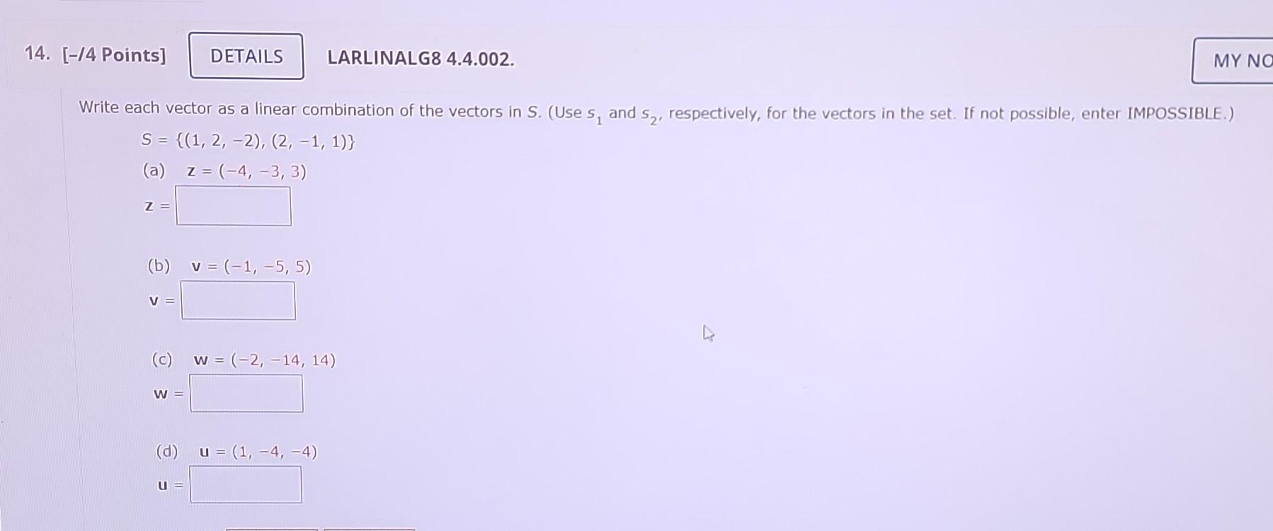 Write Each Vector As A Linear Combination Of The