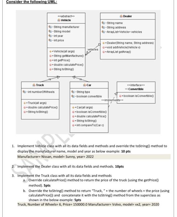 Solved 1 Implement Vehicle Class With All Its Data Fields 