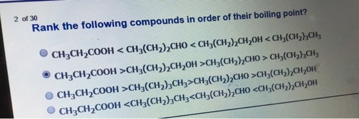 Solved 2 of 30 Rank the following compounds in order of | Chegg.com