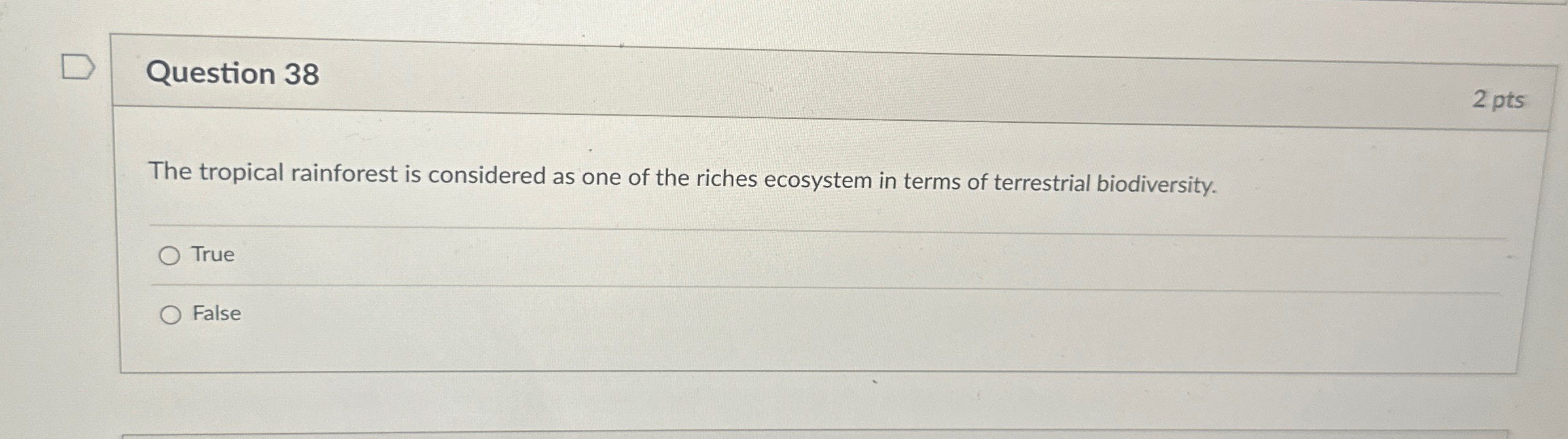 Solved Question 382 ﻿ptsThe tropical rainforest is | Chegg.com
