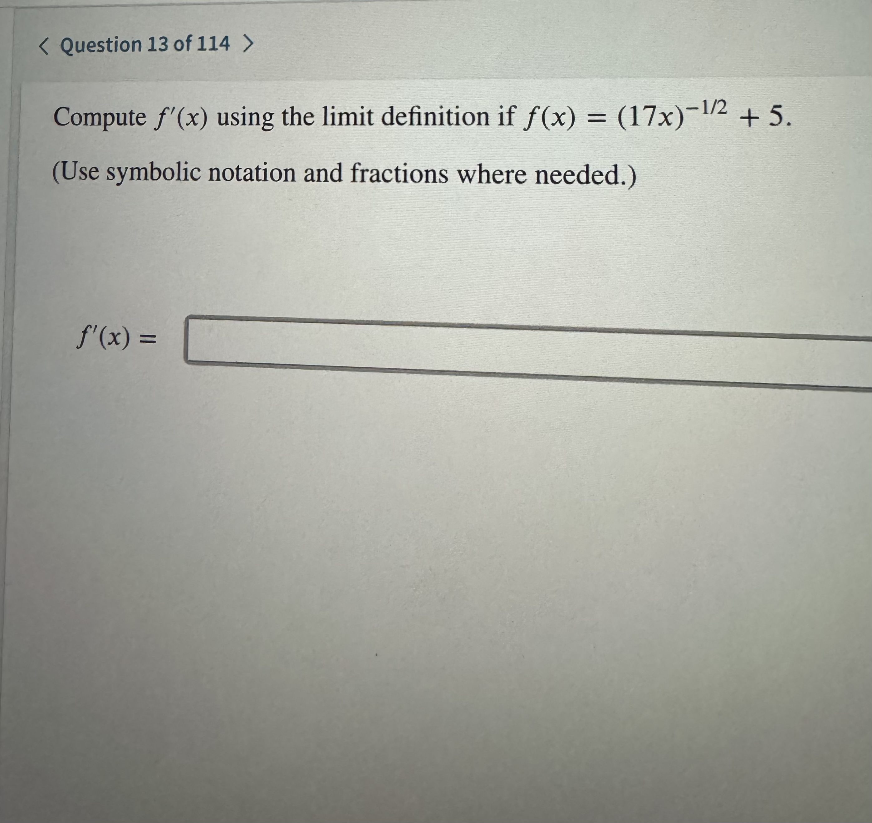 Solved Compute f prime(x) ﻿using limit definition if | Chegg.com