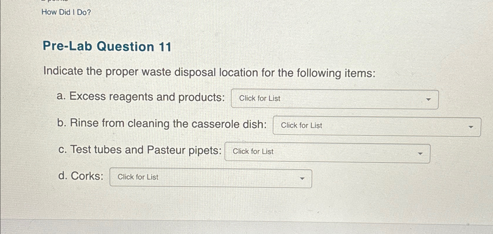 Solved How Did I Do?Pre-Lab Question 11Indicate the proper | Chegg.com