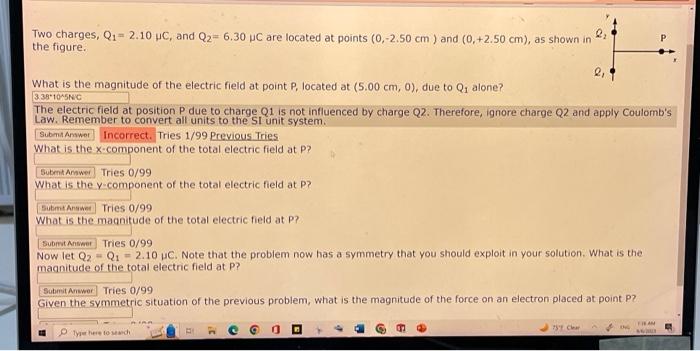 Solved Two charges, Q1=2.10μC, and Q2=6.30μC are located at | Chegg.com