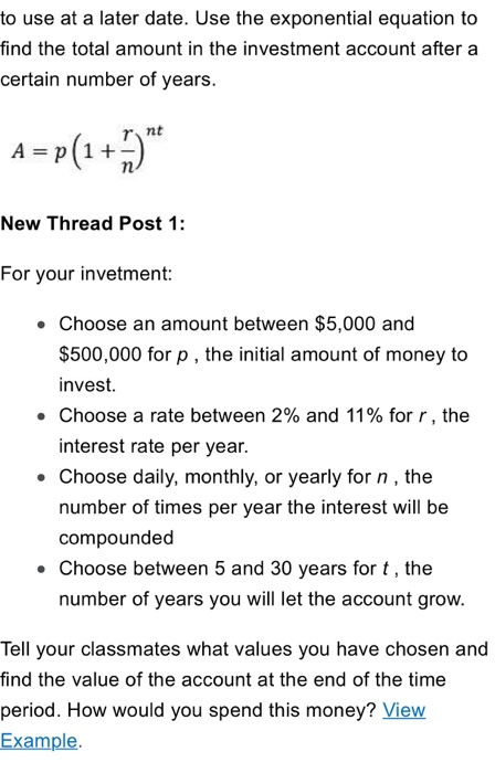 Solved to use at a later date. Use the exponential equation | Chegg.com