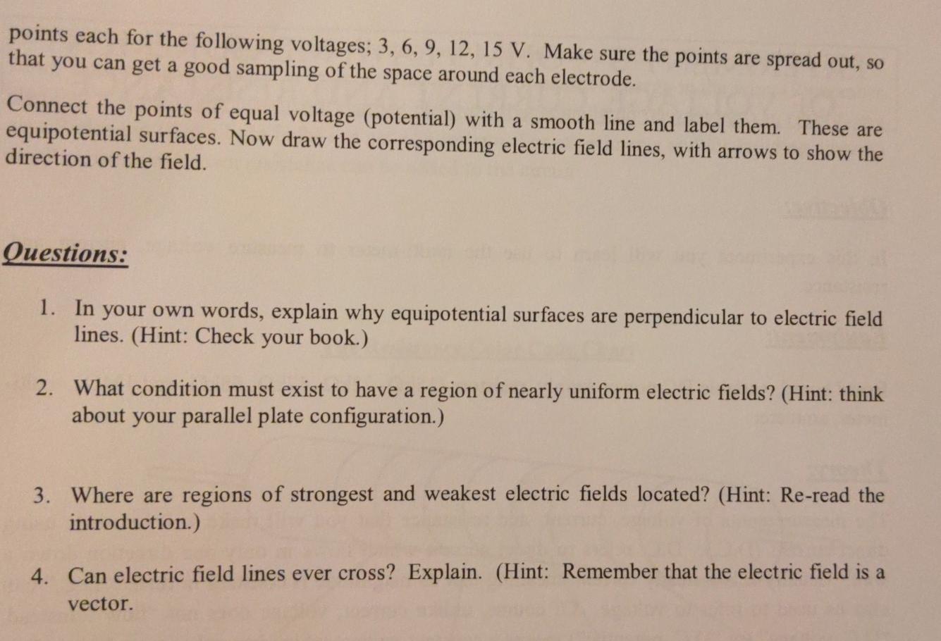 Solved EXPERIMENT 2 ~ ELECTRIC FIELDS AND EQUIPOTENTIAL | Chegg.com