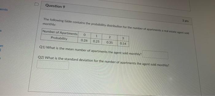 Solved Question 9 ents The following table contains the | Chegg.com