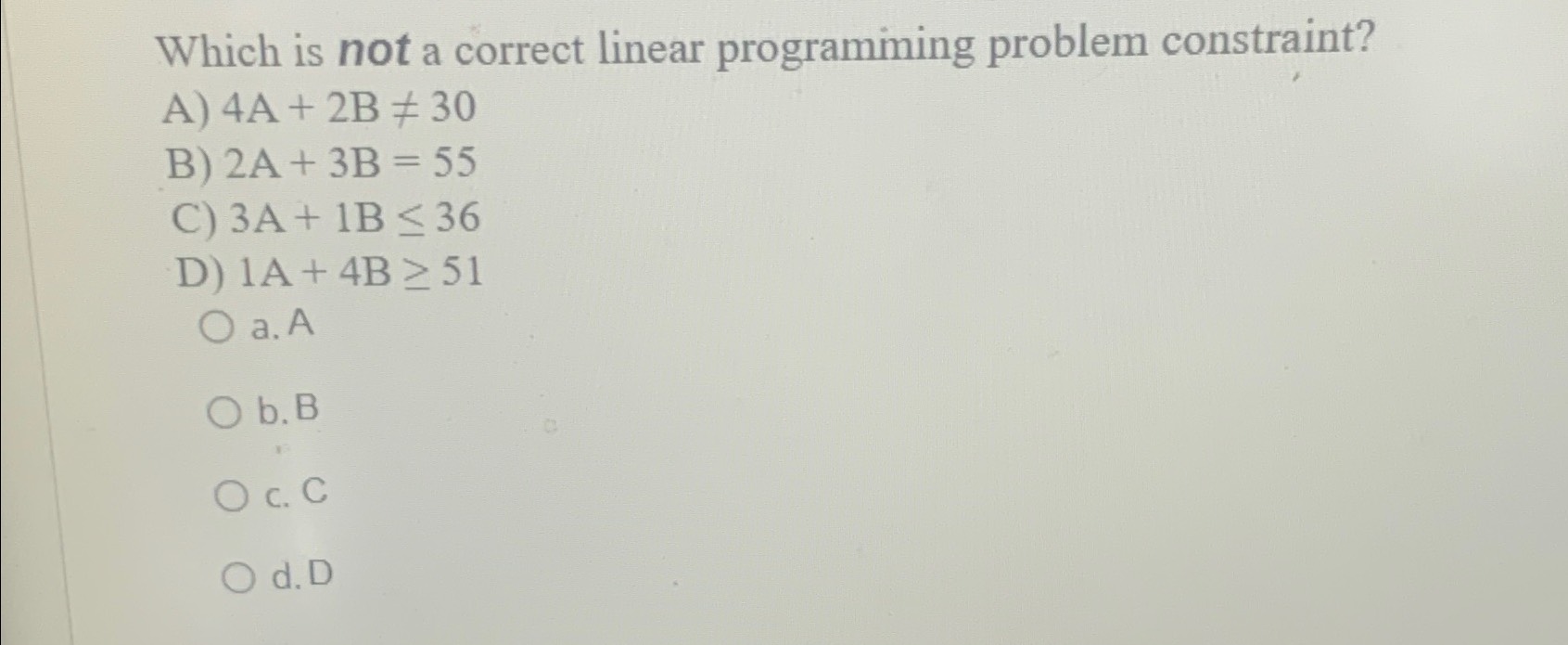 Solved Which is not a correct linear programiming problem | Chegg.com