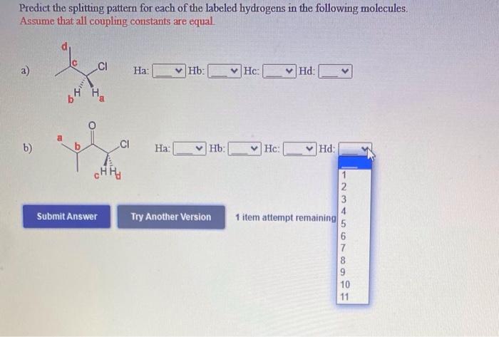 Solved Predict the splitting pattern for each of the labeled | Chegg.com
