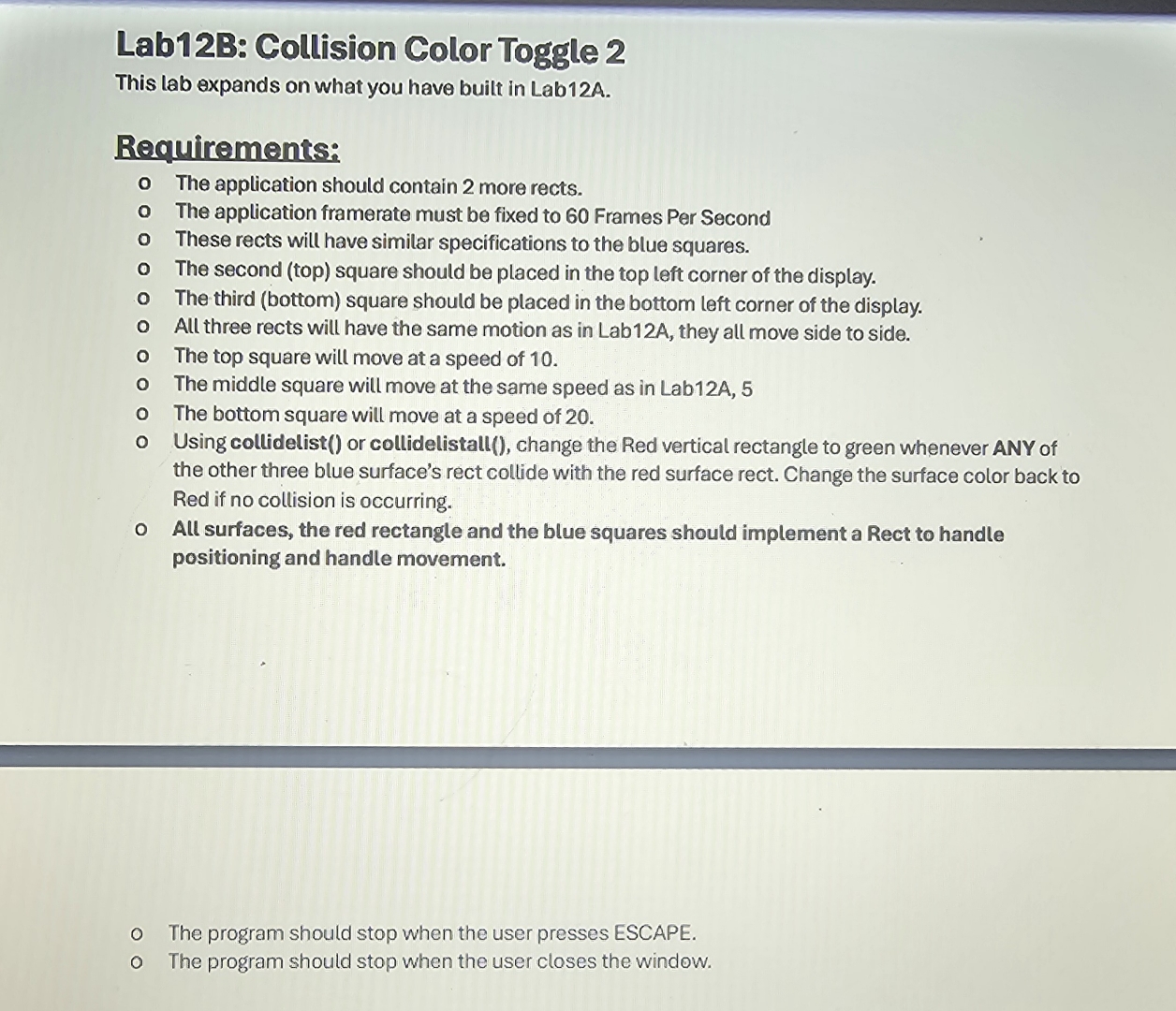 Lab12B: Collision Color Toggle 2This lab expands on | Chegg.com