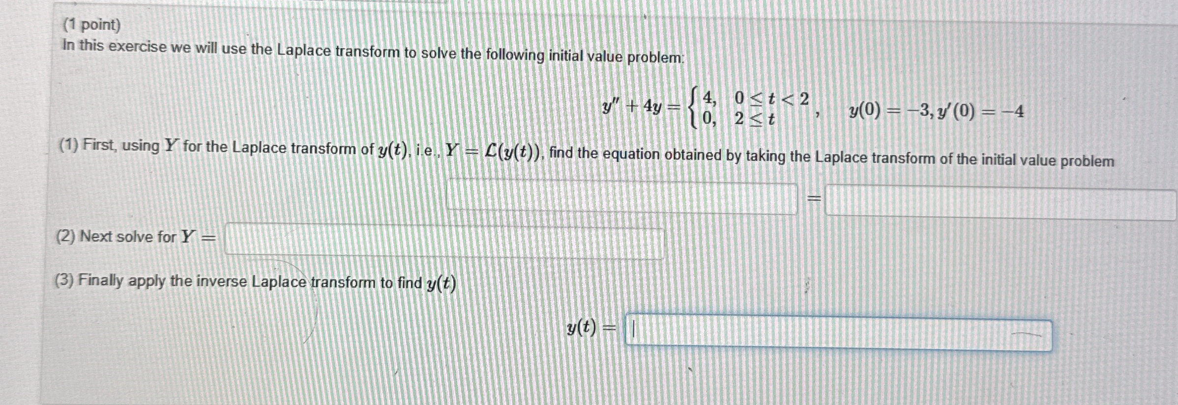 Solved (1 ﻿point)In this exercise we will use the Laplace | Chegg.com