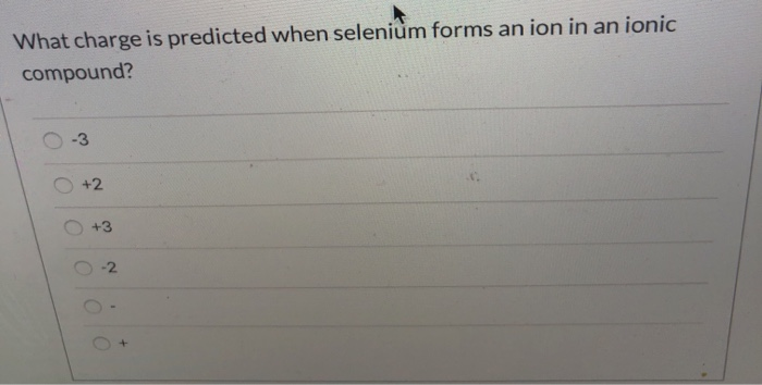 Solved What charge is predicted when selenium forms an ion | Chegg.com