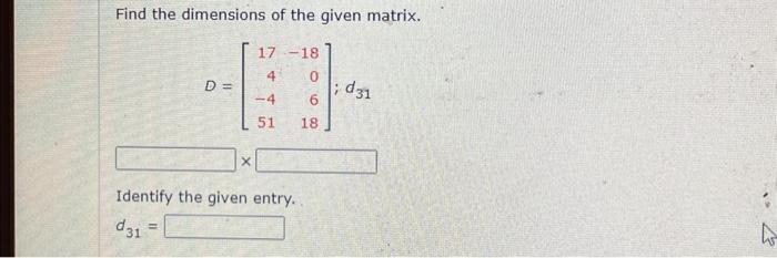 Solved Find the dimensions of the given matrix. | Chegg.com
