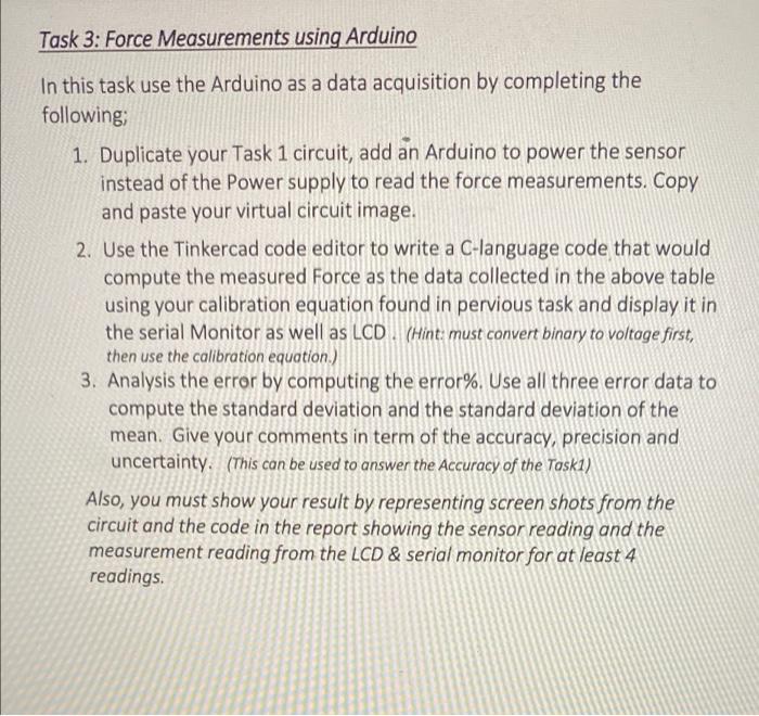 Solved Task 3: Force Measurements using Arduino In this task | Chegg.com
