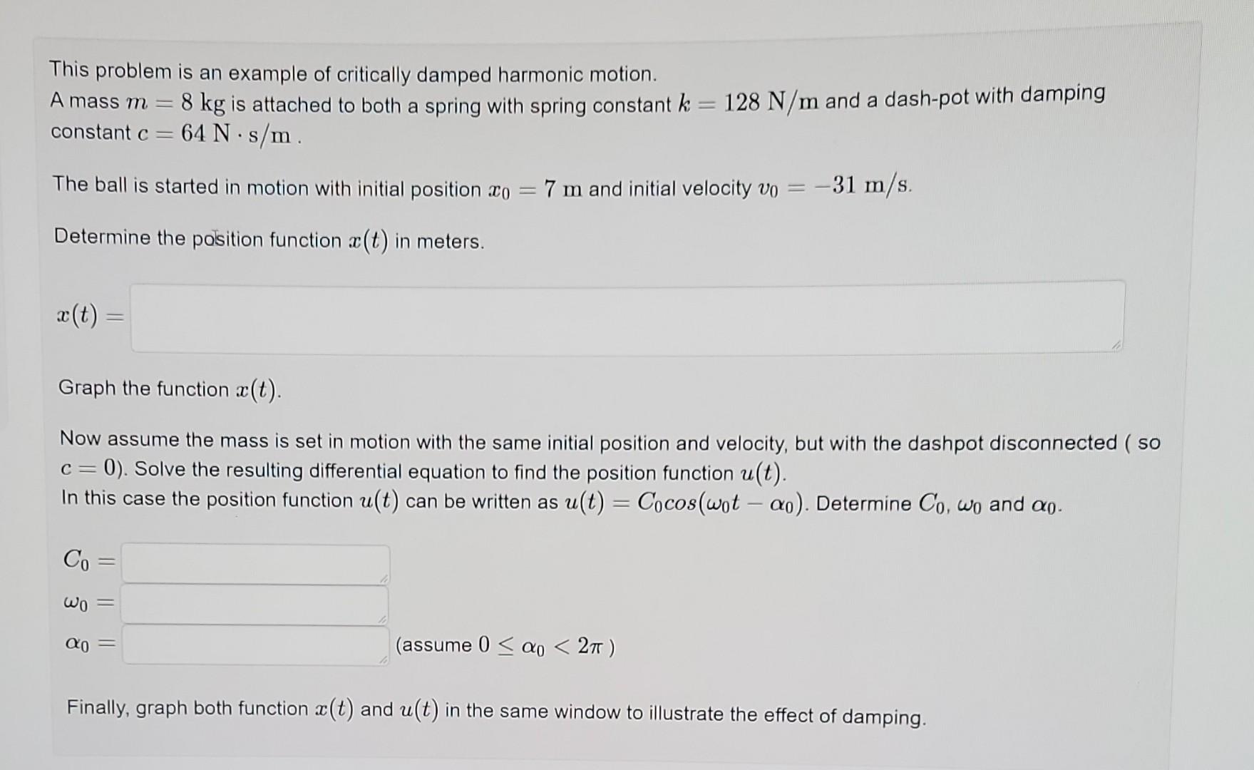 Solved This problem is an example of critically damped | Chegg.com