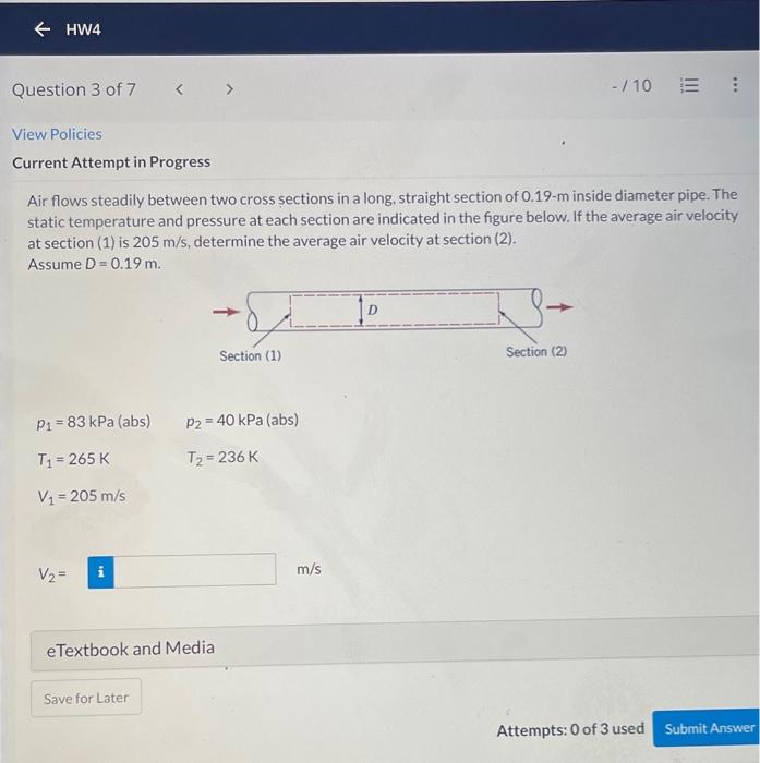 Solved Air flows steadily between two cross sections in a | Chegg.com