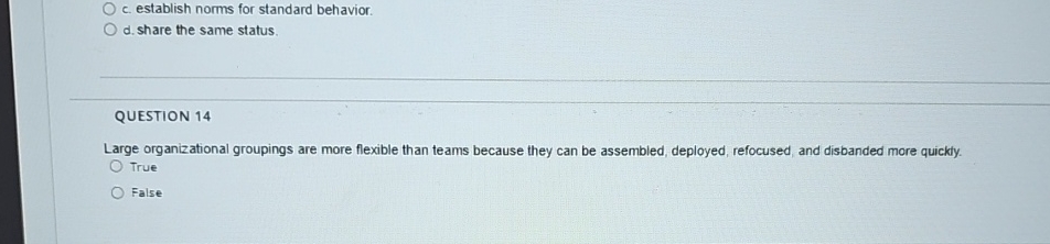 Solved c. ﻿establish norms for standard behavior.d. ﻿share | Chegg.com