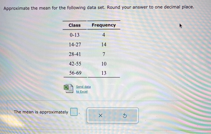 Solved Approximate the mean for the following data set. | Chegg.com