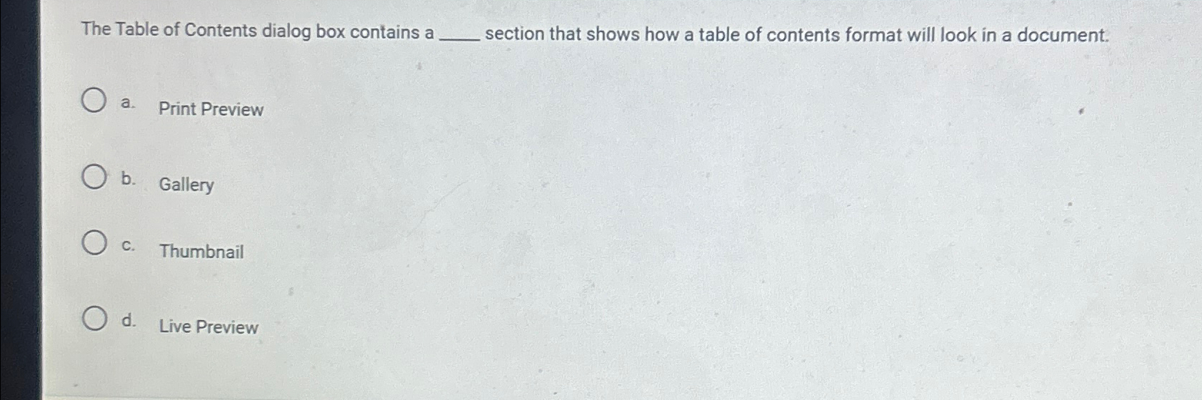 Solved The Table of Contents dialog box contains a section | Chegg.com
