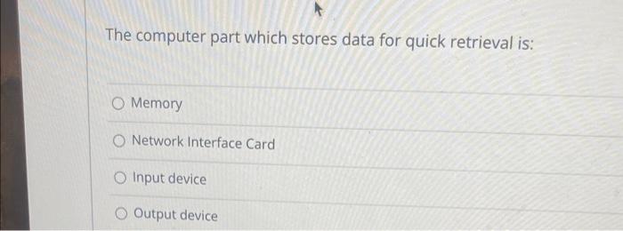 Solved The computer part which stores data for quick | Chegg.com