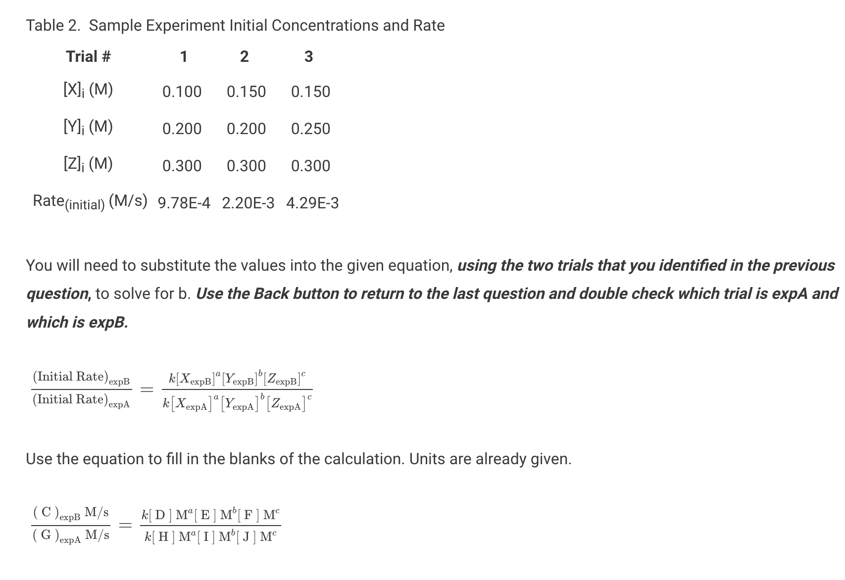 Solved Table 2. ﻿Sample Experiment Initial Concentrations | Chegg.com