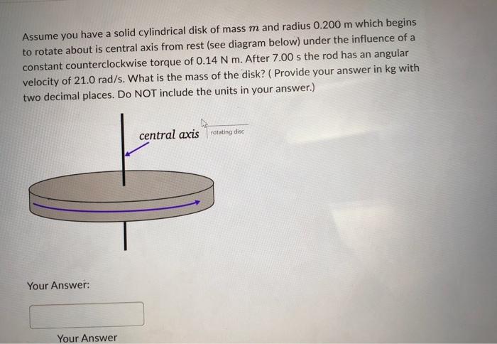 Solved Assume you have a solid cylindrical disk of mass m | Chegg.com