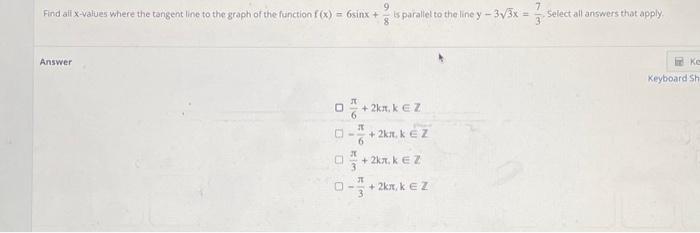Solved Find all x-values where the tangent line to the graph | Chegg.com